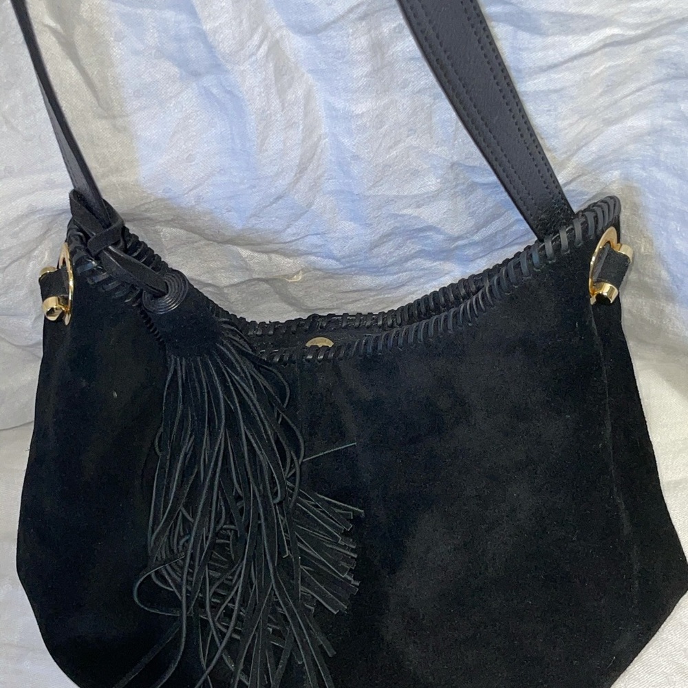 Vince Camuto Aiko Hobo Bag Black Suede/Leather. - Gem